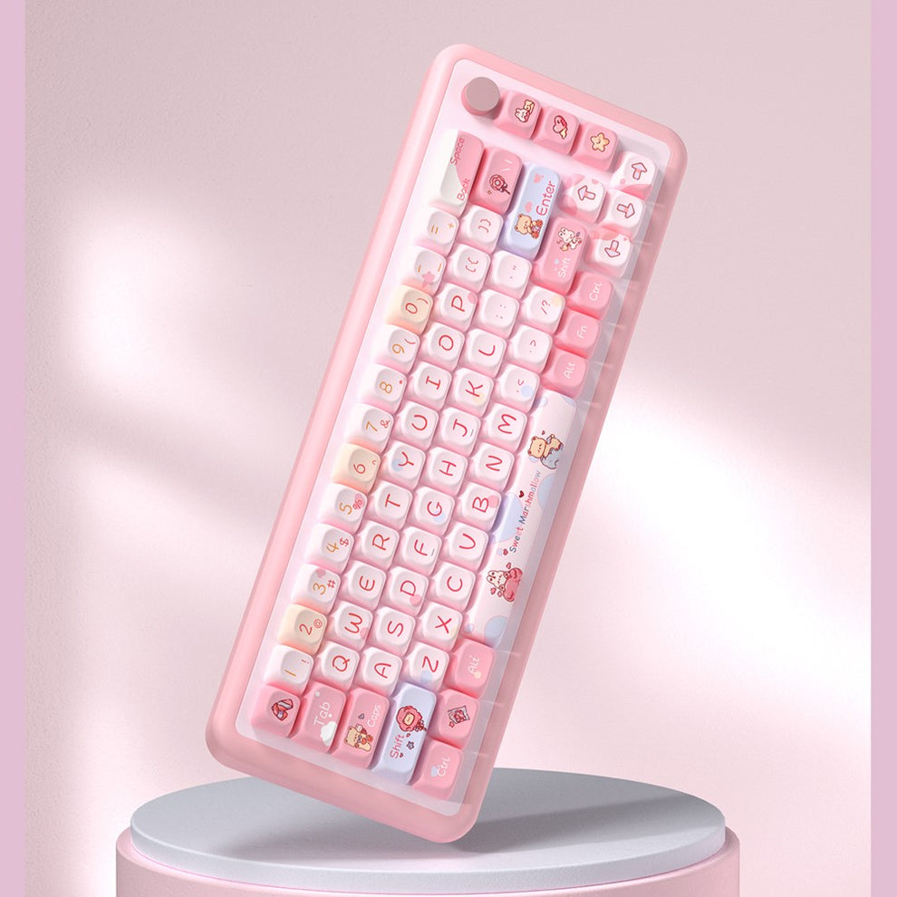 Marshmallow (Pink) Cute Keycap Set, SCA Profile, PBT Dye Sub Key Cap ...