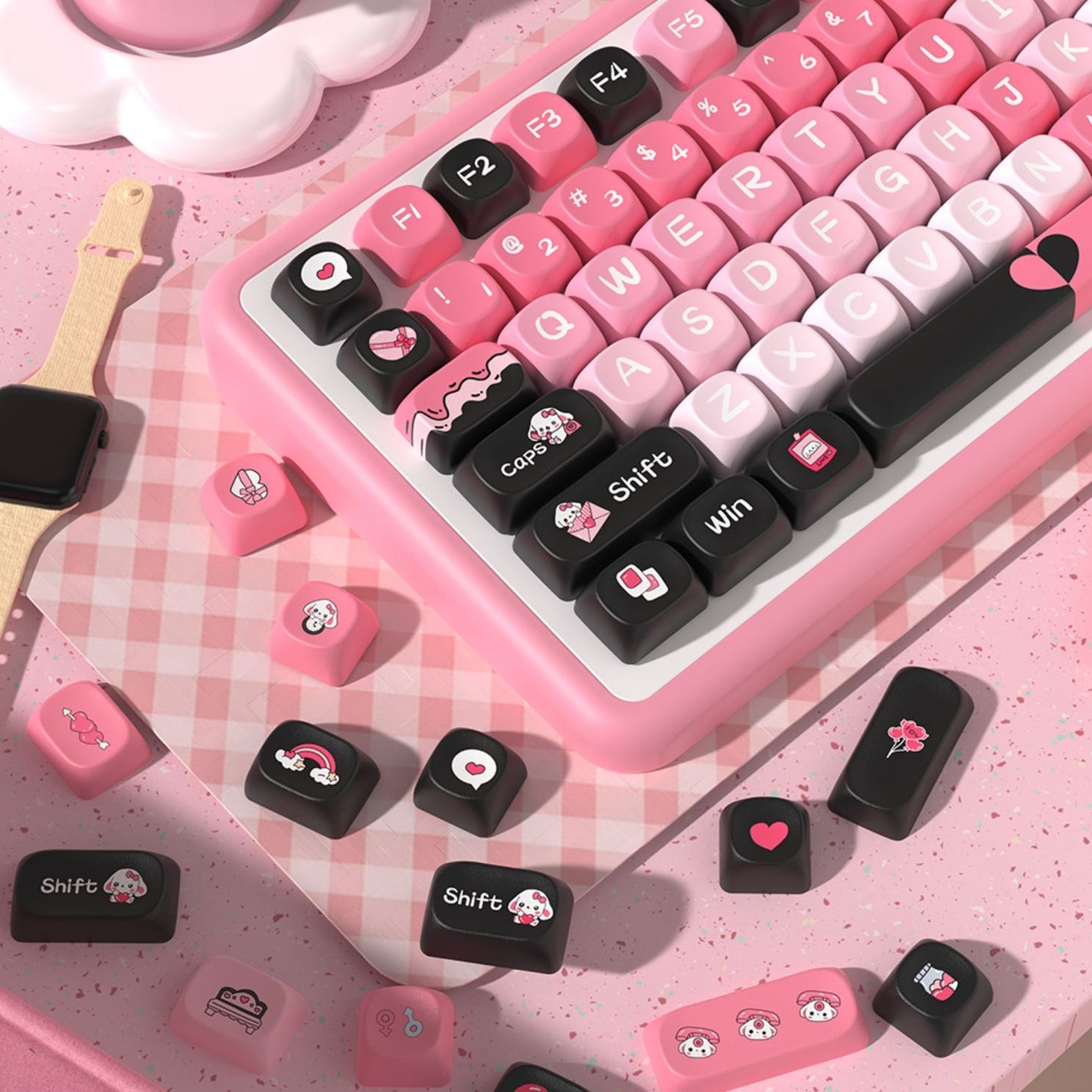 Valentine (Pink) Keycap Set, MCA Profile, PBT Dye Sub Key Cap – Nouvolo